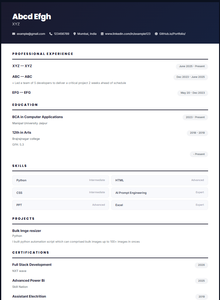 Free Resume Builder India - Create ATS Friendly Resume Online 2026 ...